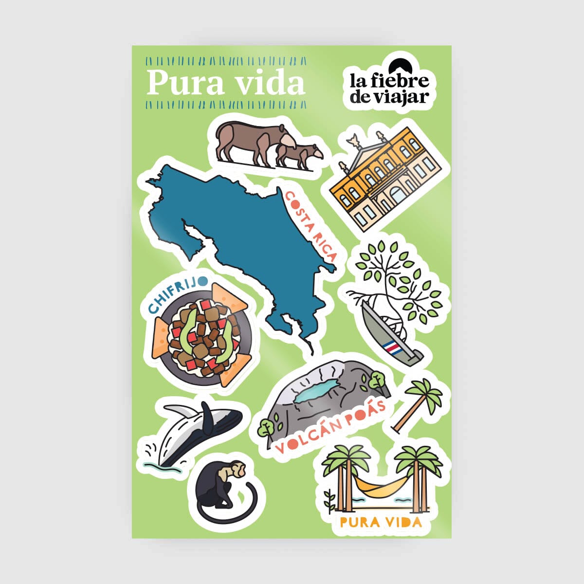 Paquete de láminas de stickers de Costa Rica – La Fiebre de Viajar